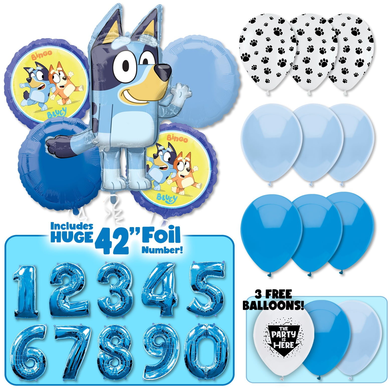 Bluey Deluxe Balloon Bouquet-18pc Bundle w/ 42" Blue Number 2 - with ...