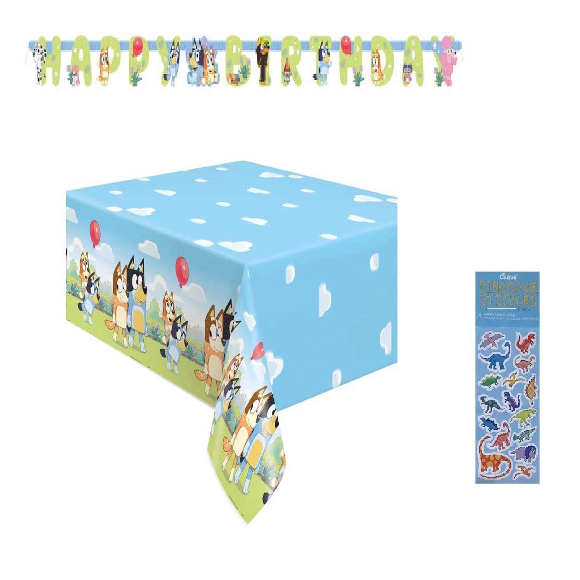 Bluey Dino Party Pack - Table Cover, Happy Birthday Banner, Dino ...