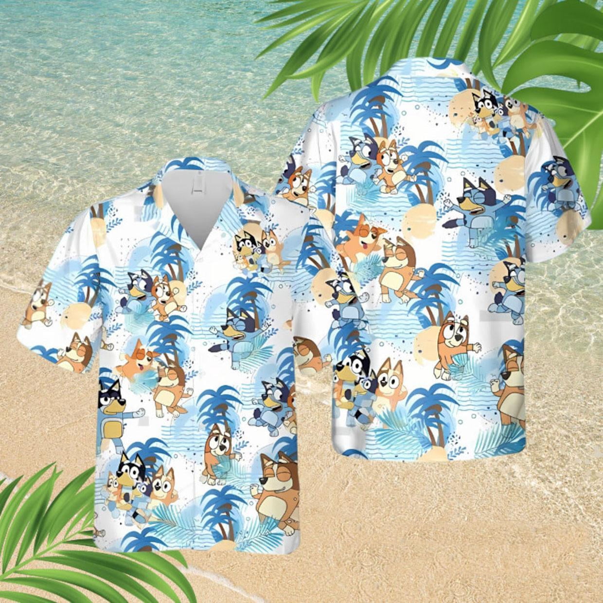 Bluey Dog Palm Tropical Blue Hawaiian Shirt Hawaiian Shirt, Size 4Xl ...