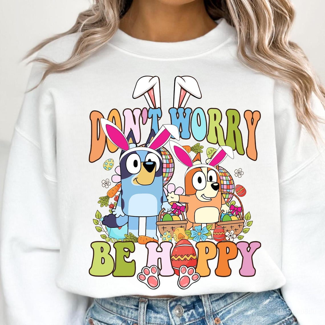 Bluey Don’T Worry Be Happy, Blue Dog Family, Unisex S-5XL Hot Trending ...