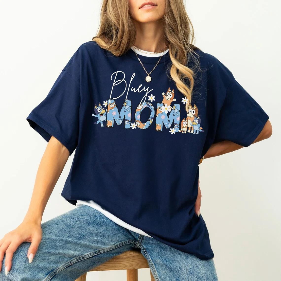 Bluey Family Comfort colors Shirt, Bluey Chilli Heeler Mom Retro ...