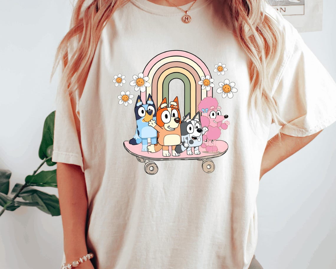 Bluey Family Shirt, Blue Dog and Friends Tee, Gift for Women,Sand Color ...