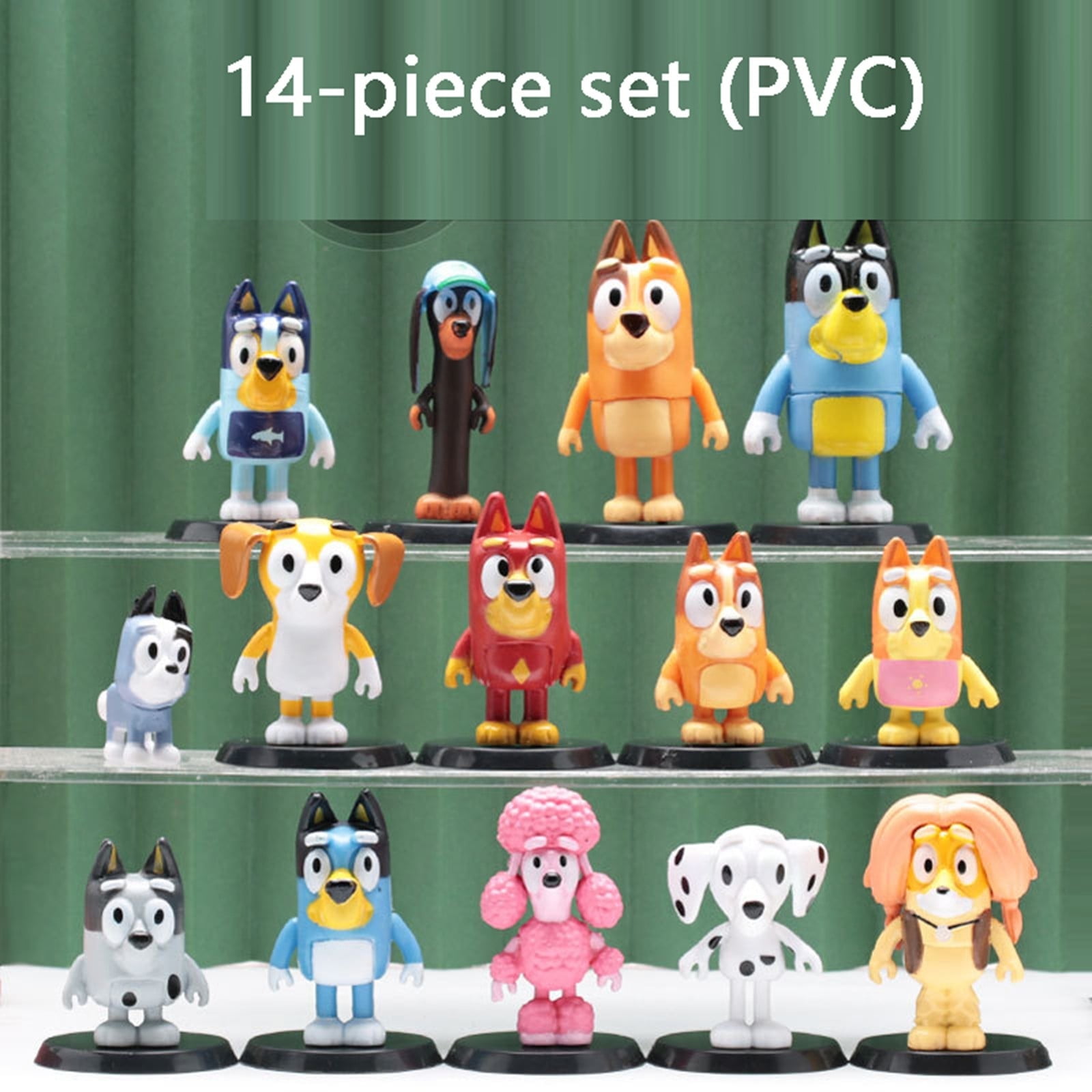 Bluey Figure 14 Piece Set Ornaments Toy, Poseable Figures of Bluey ...