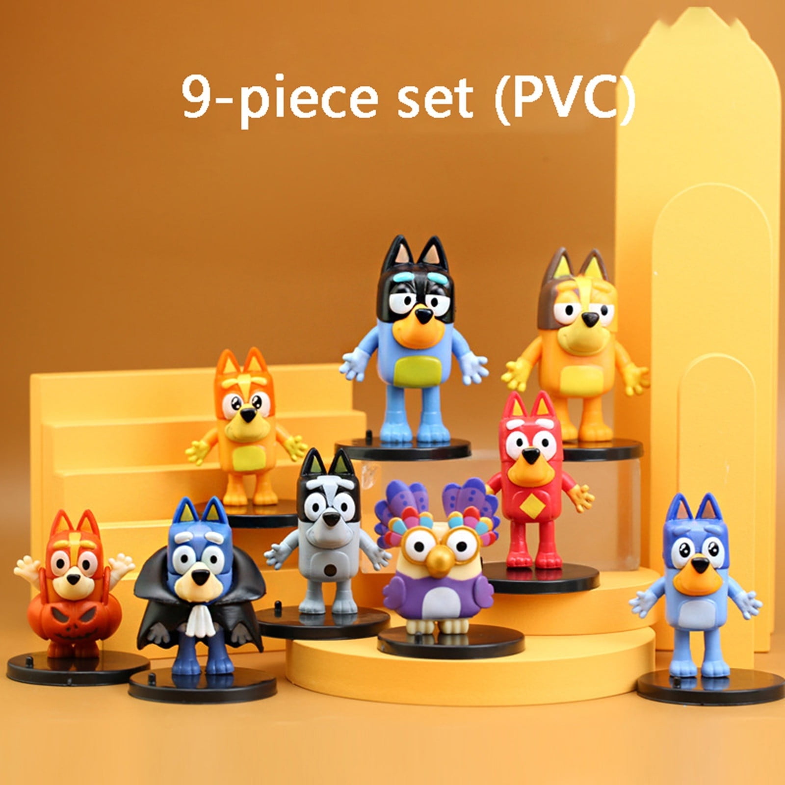 Bluey Figure 9 Piece Set Ornaments Toy, Poseable Figures of Bluey ...