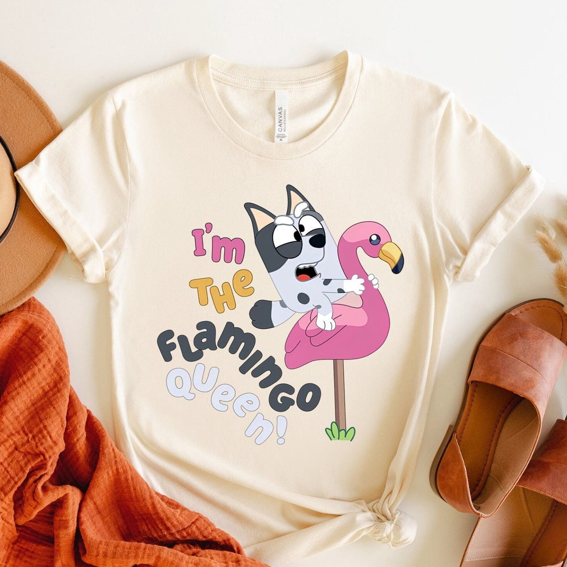 Bluey Flamingo Queen T-Shirt, Bluey Shirt, Muffin Shirt, Shirt, Bluey ...
