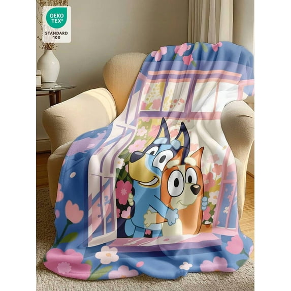 Bluey Flannel Throw Blanket - Super Soft Lightweight Cartoon Print ...