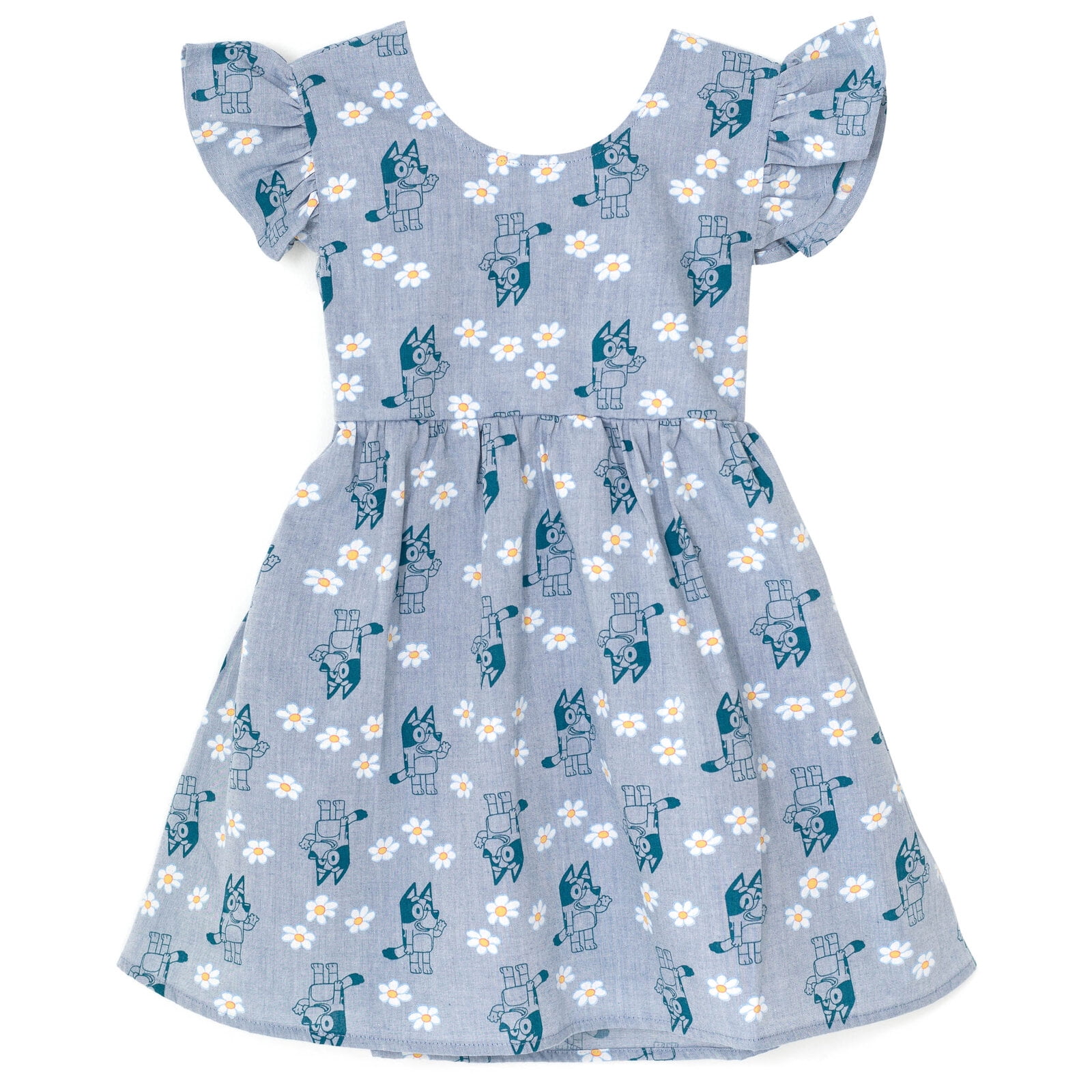 Bluey Toddler Outfit: Floral Chambray Skater Dress for Little Girls ...