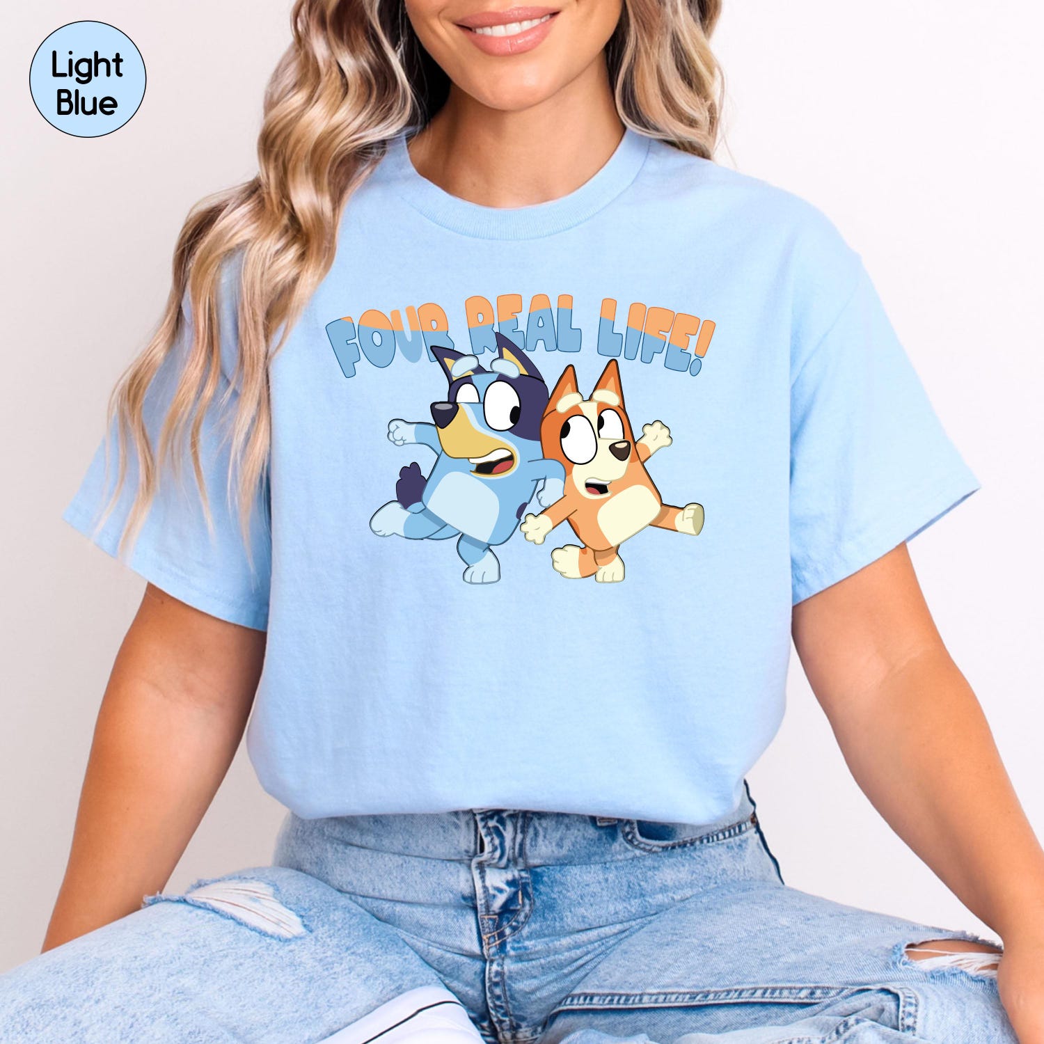 Bluey Four Real Life Shirt, Blue Shirt Friends Shirt Blue Birthday ...