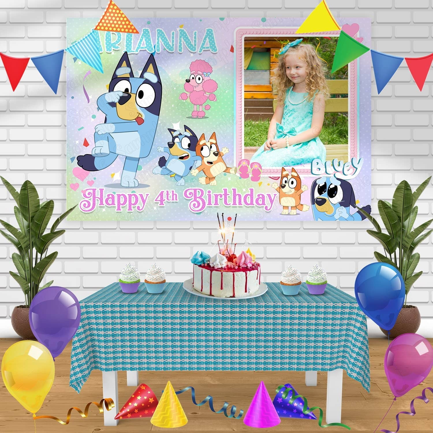 Bluey Frame Girls Birthday Banner Personalized Party Backdrop ...