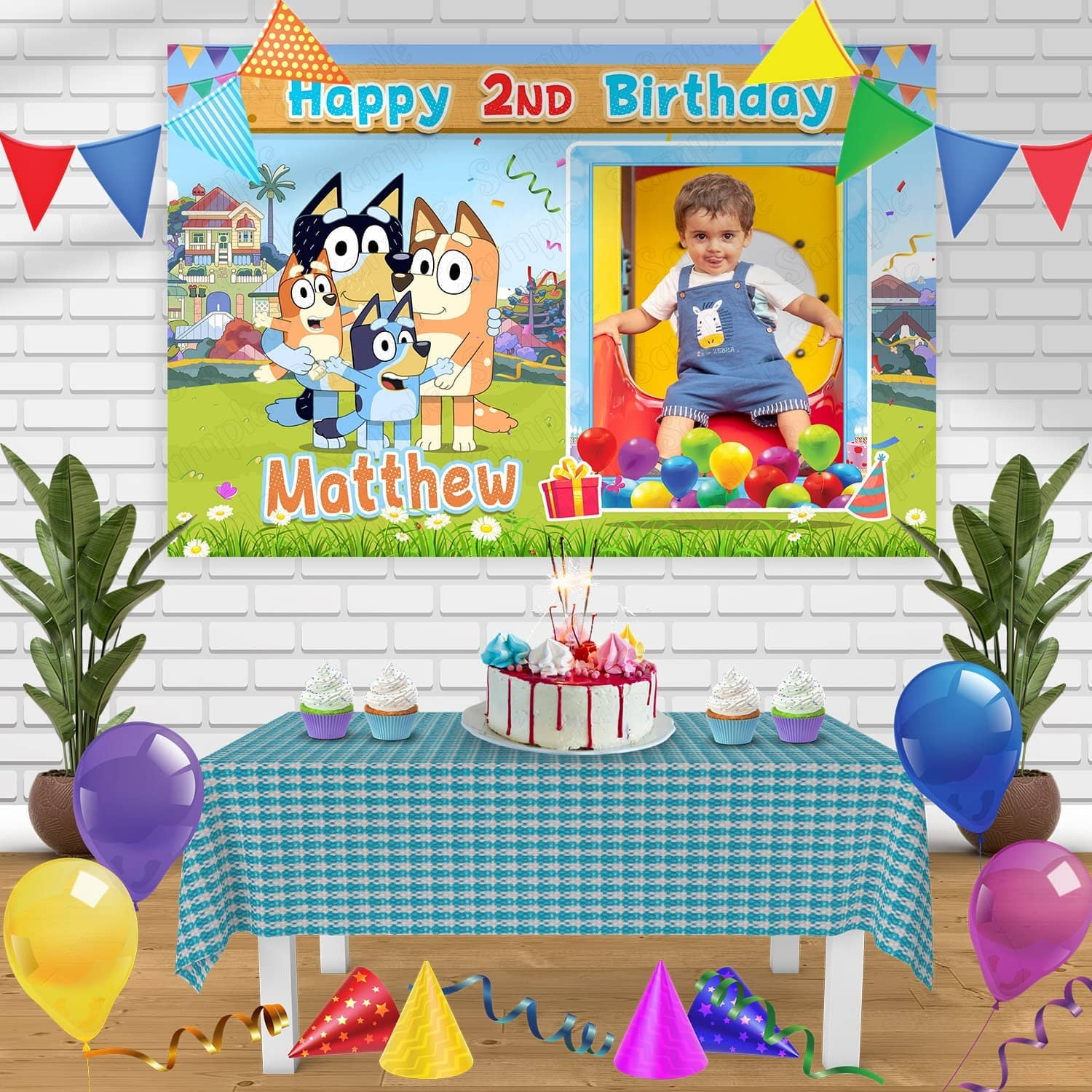 Bluey Frame V2 Birthday Banner Personalized Party Backdrop Decoration ...