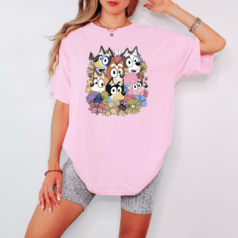 Bluey & Friends Floral T-Shirt, Bluey Flowers Mom Shirt, Bluey Shirts ...
