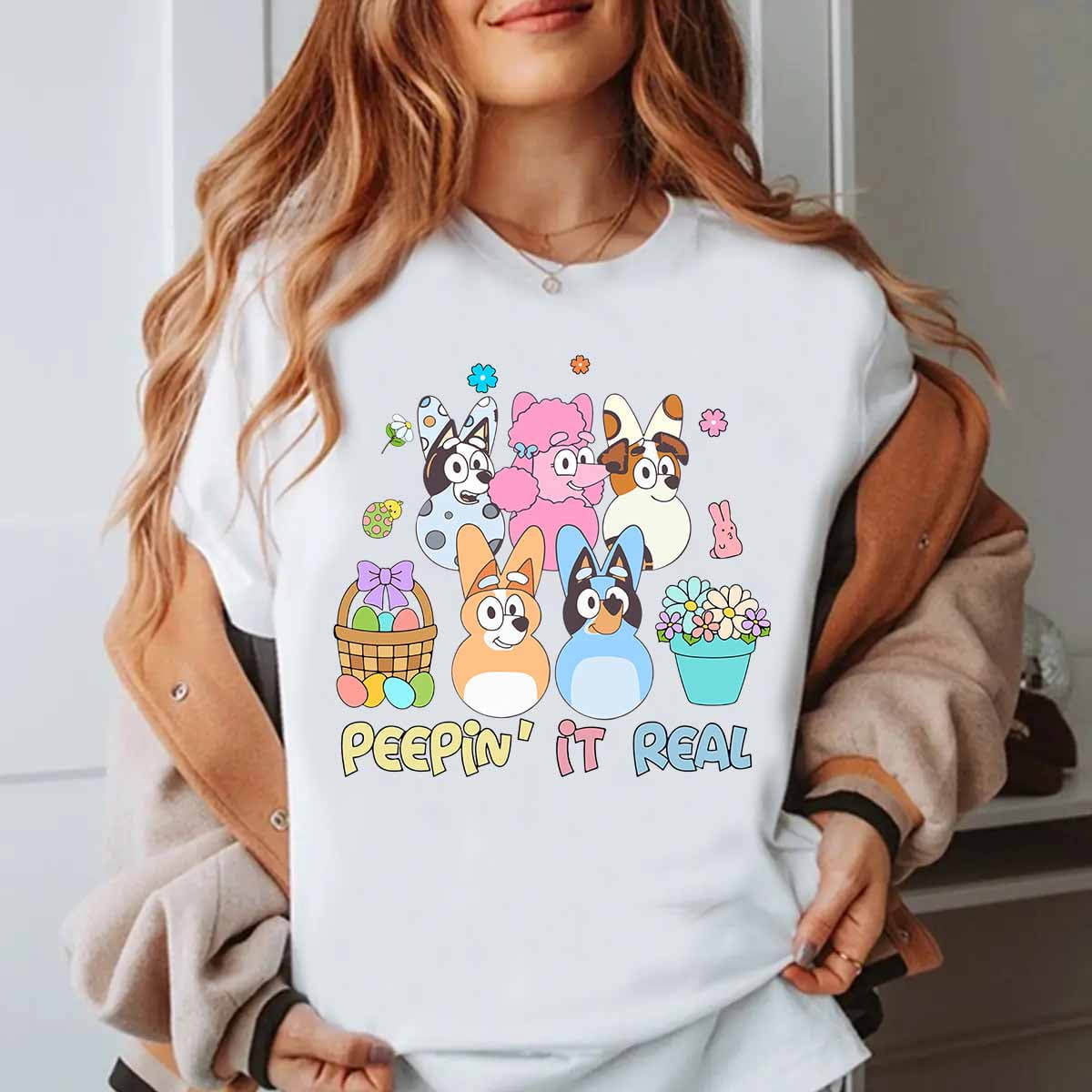 Bluey Friends Peepin It Real T-Shirt, Bluey Easter Peeps Cute Shirt ...