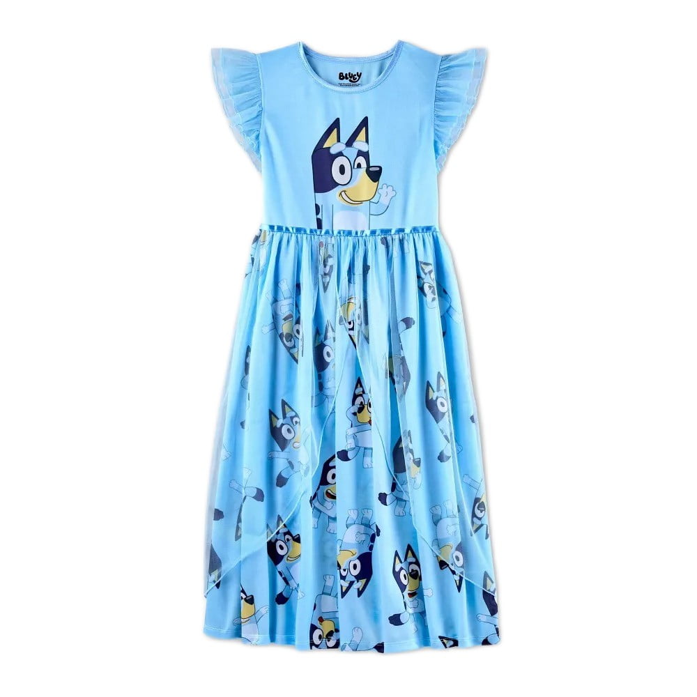 Bluey Girl's Character Blue Satinet and Tulle Nightgown, Gown (Small 6 ...