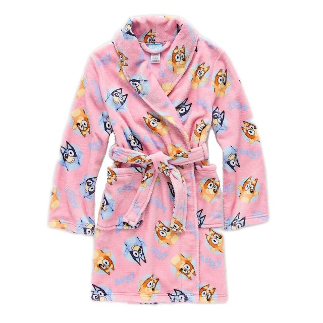 Bluey Girl's Pink Minky Fleece Bluey and Bingo Character Print Bathrobe ...