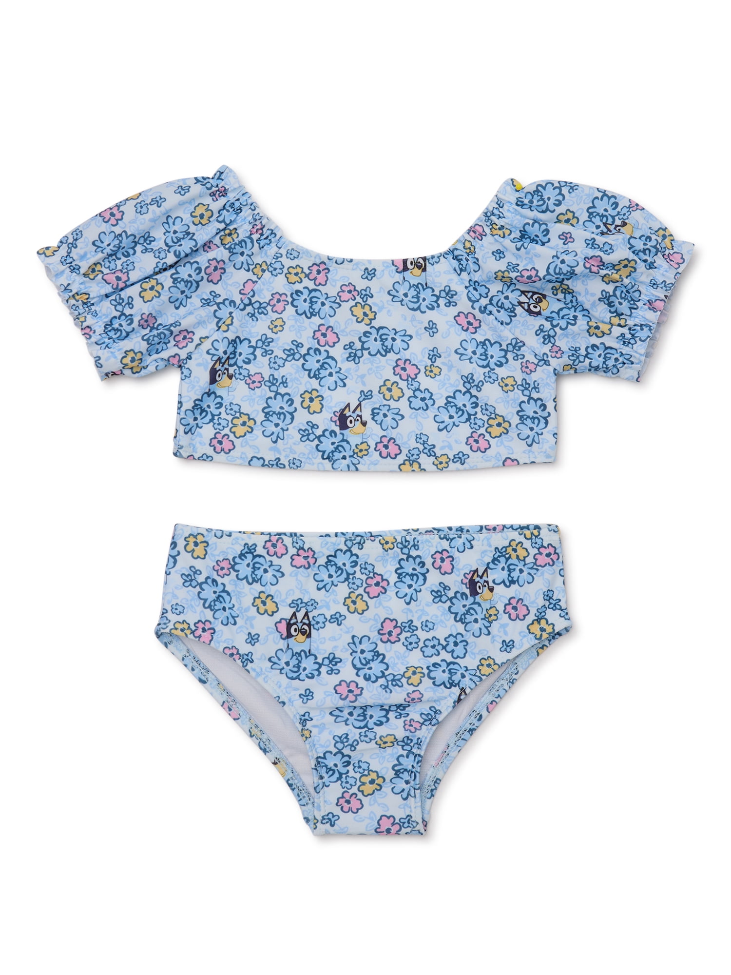 Bluey Girls Puff Sleeve Print Swimsuit, 2-Piece, Sizes 12M-5T - Walmart.com