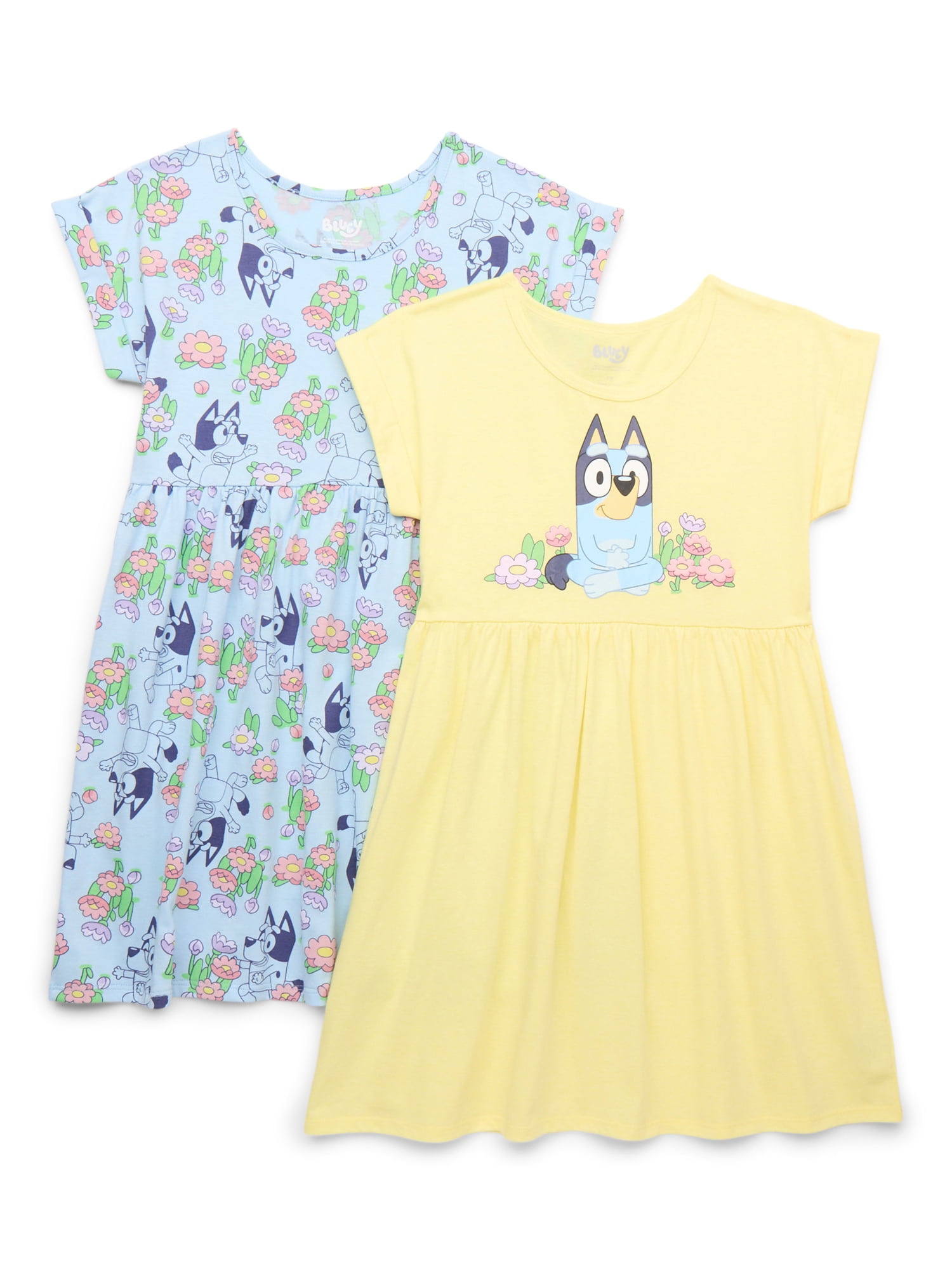 Bluey Girls’ Play Dress with Short Sleeves, 2-Pack, Sizes 4-12 ...