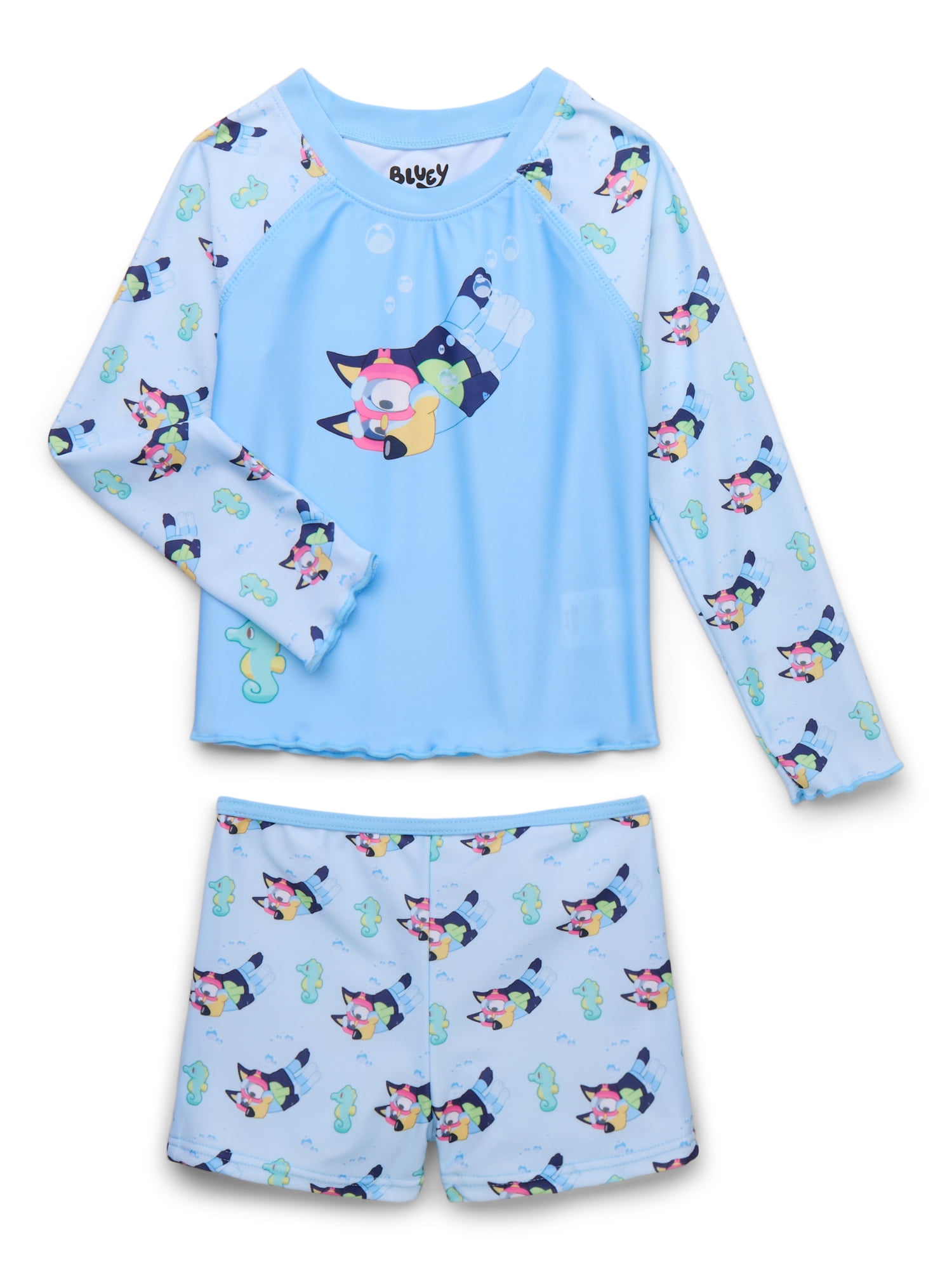 Bluey Toddler Girls Long-Sleeve Rashguard and Swim Shorts Set with UPF ...