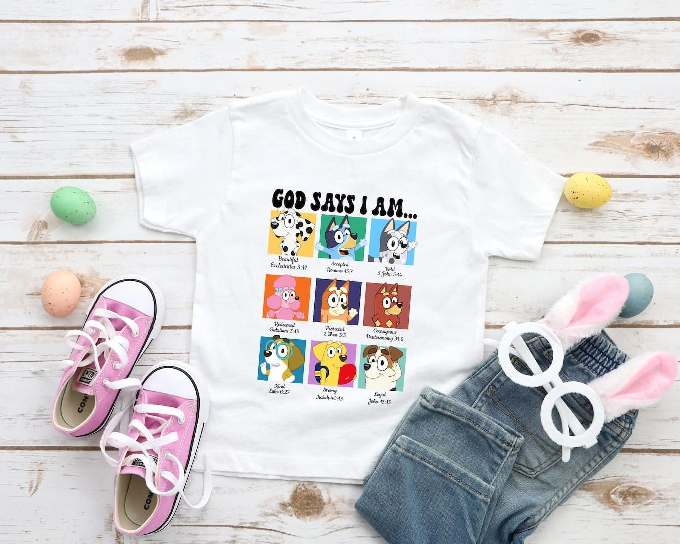 Bluey God Says I Am, Blue Dog Bible Verse Design, Family Matching Theme ...