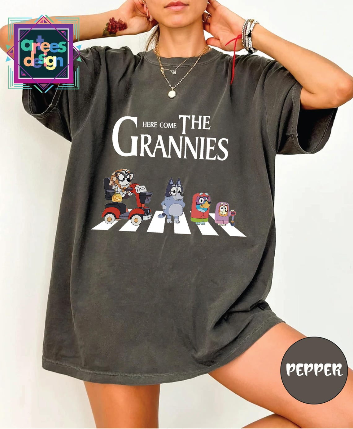 Bluey Grannies Tee Here Come The Grannies Tee Blue Dog Cartoon Tee Grandma Birthday Gift Funny ...