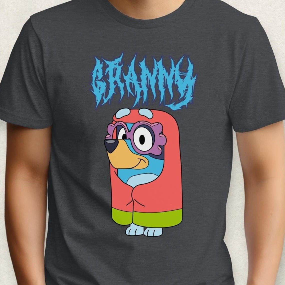 Bluey Granny Janet Metal Shirt, Bluey, Black Metal, Goth Disney ...