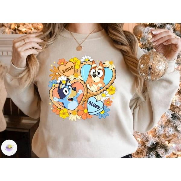 Bluey Heart Shape Shirt , Funny Bluey Matching Sweater Crewneck ...