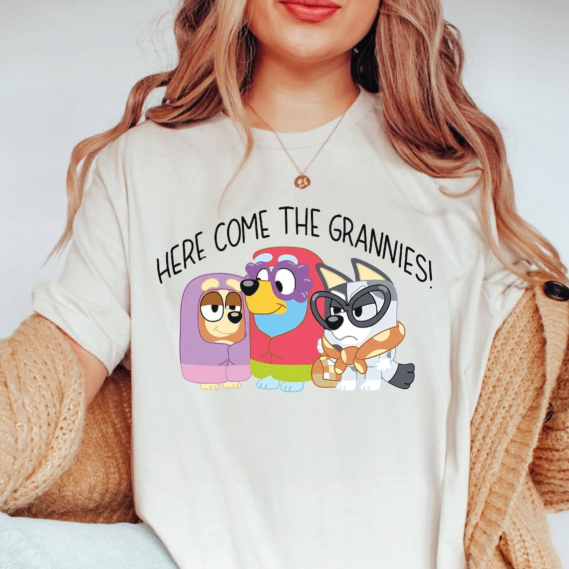 Bluey Here Come The Grannies Tee Grandma Cartoon Shirt Cute Family ...