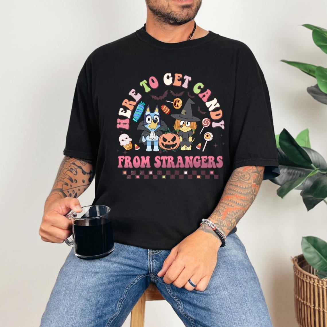 Bluey Here To Get Candy From Strangers Shirt, Halloween Design Tee ...