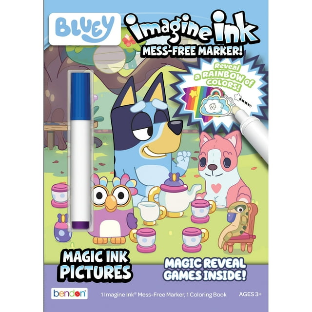 Bluey Imagine Ink Coloring Book with Mess Free Marker, 10 Pages ...