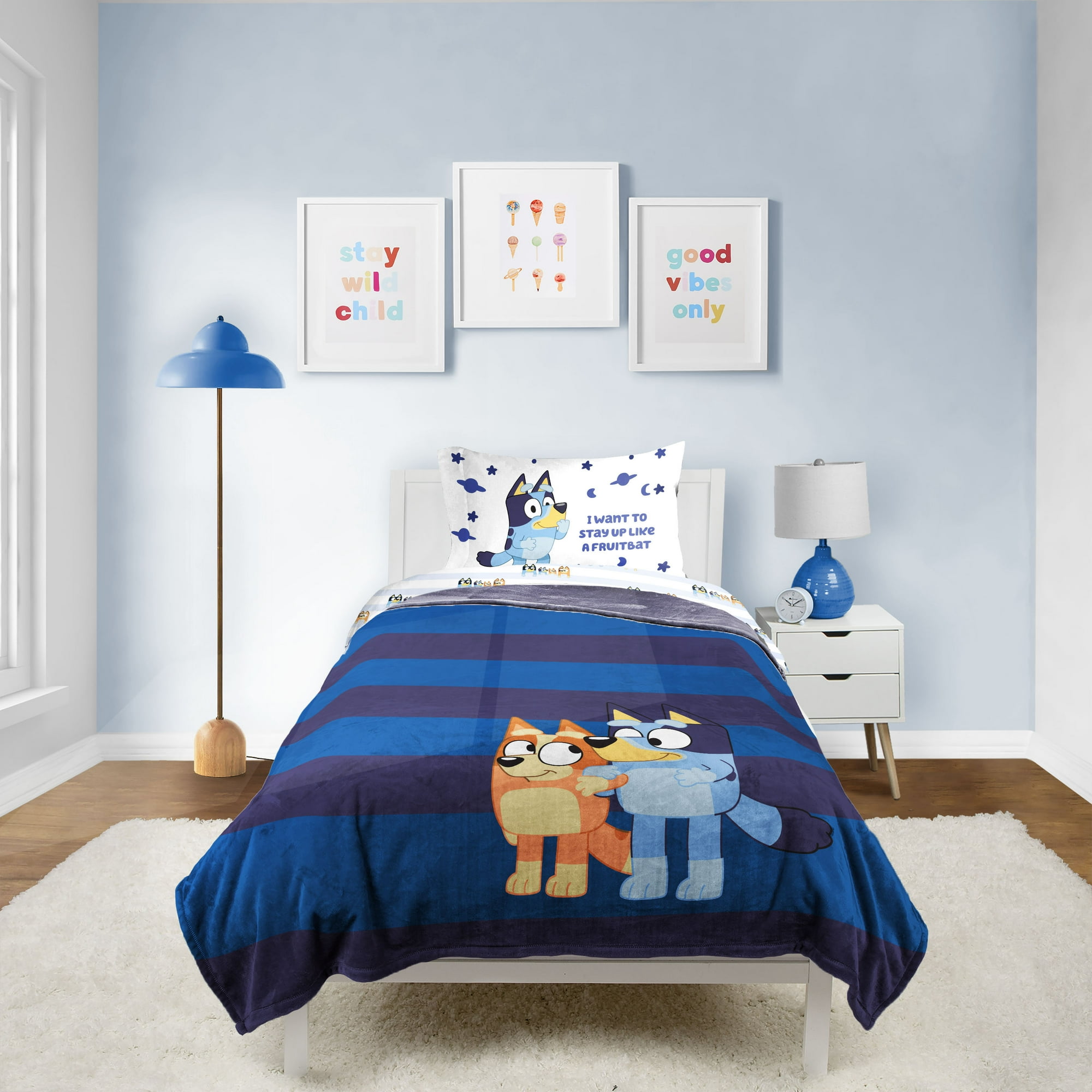 Bluey In The Dream Kids Blanket, 62 x 90, Microfiber, Blue, BBC Studios ...