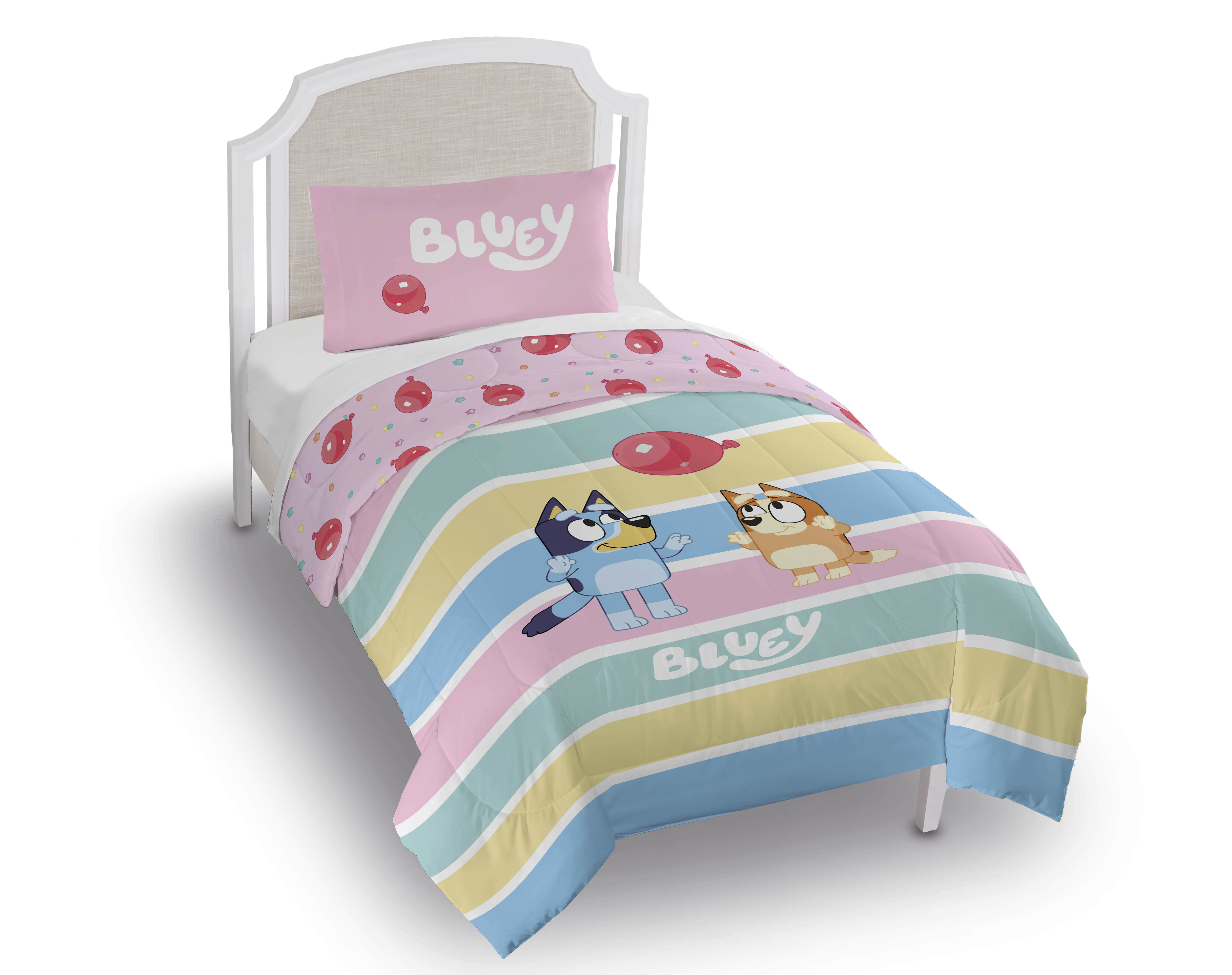 Bluey Balloon Party Kids 2 Piece Pink Reversible Comforter and ...