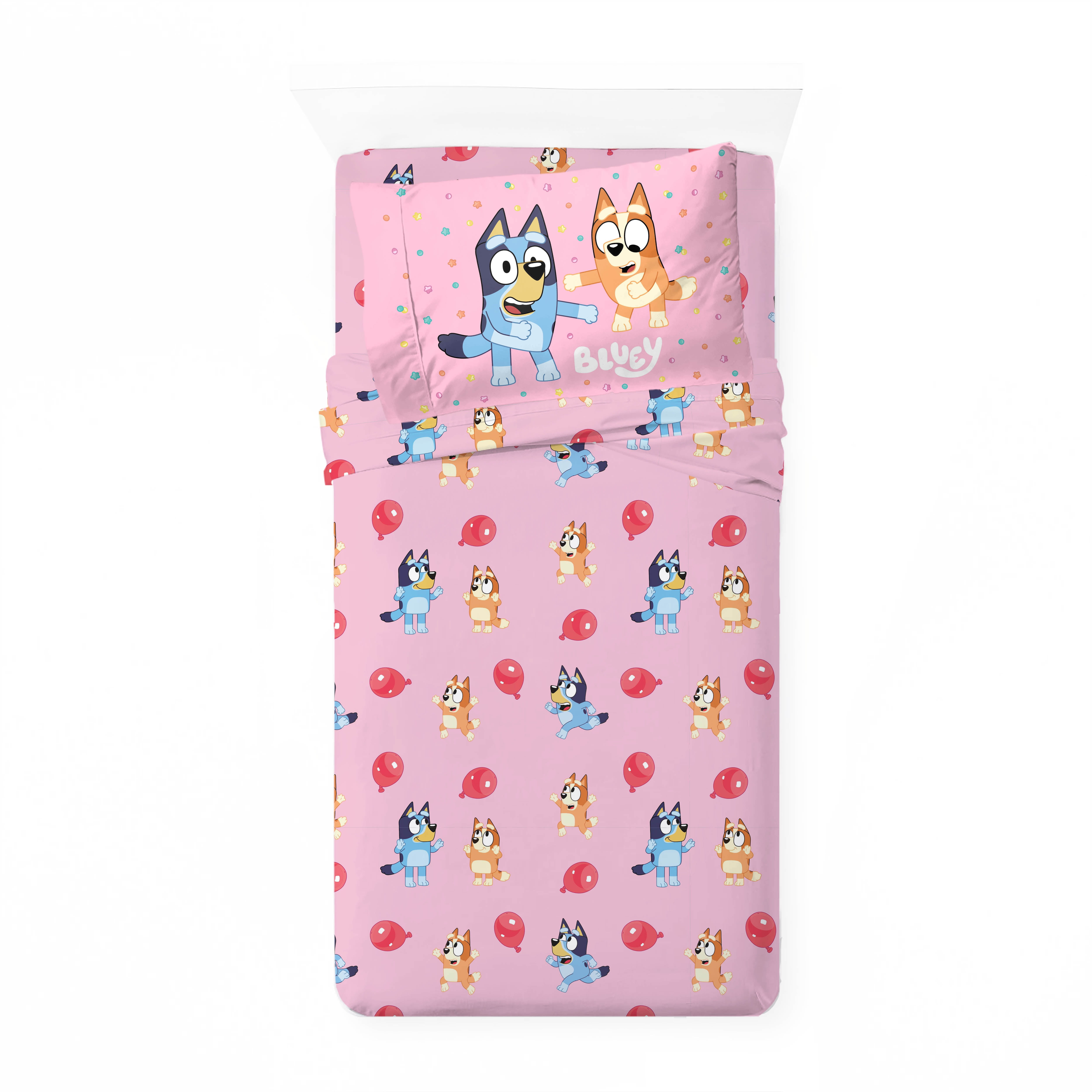 Bluey Balloon Party Kids 3 Piece Pink Bed Sheet Set, Twin - Walmart.com