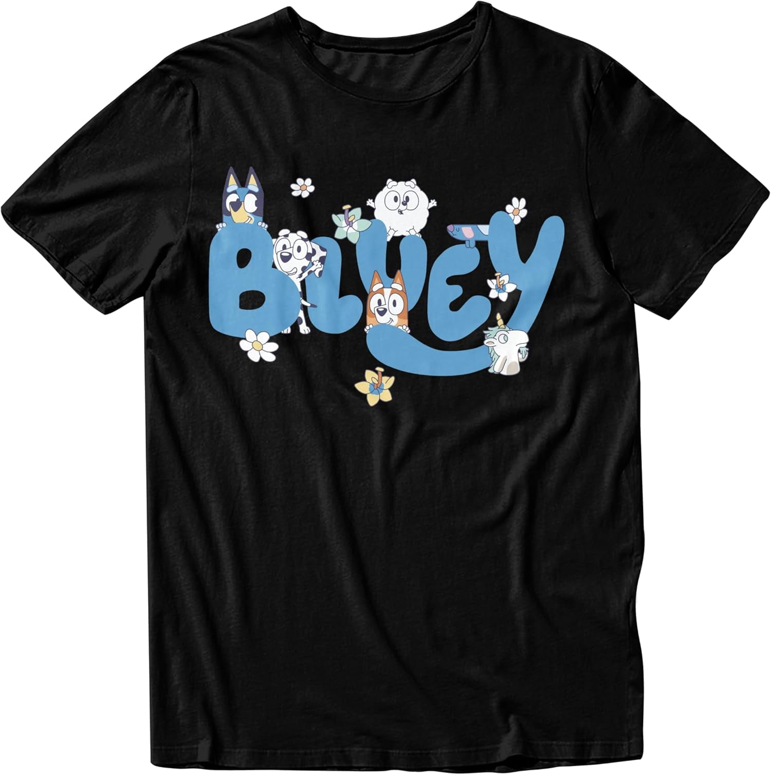 Bluey Logo & Characters Cartoon Casual T-Shirt, Graphic Dog Design ...