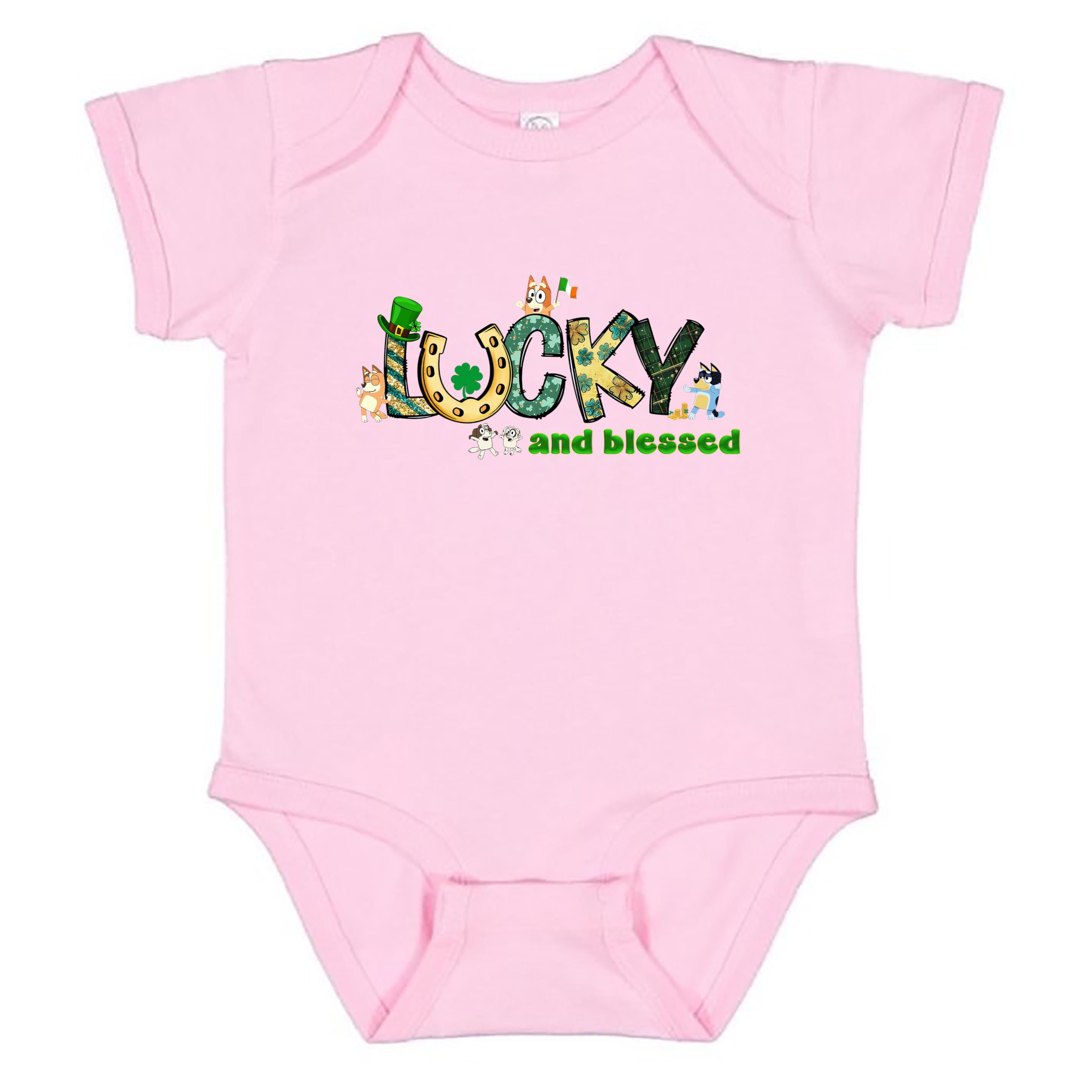 Bluey Lucky And Blessed Baby Bodysuit Bluey Happy St. Patrick'S Day Baby Bodysuit Four Leaf ...