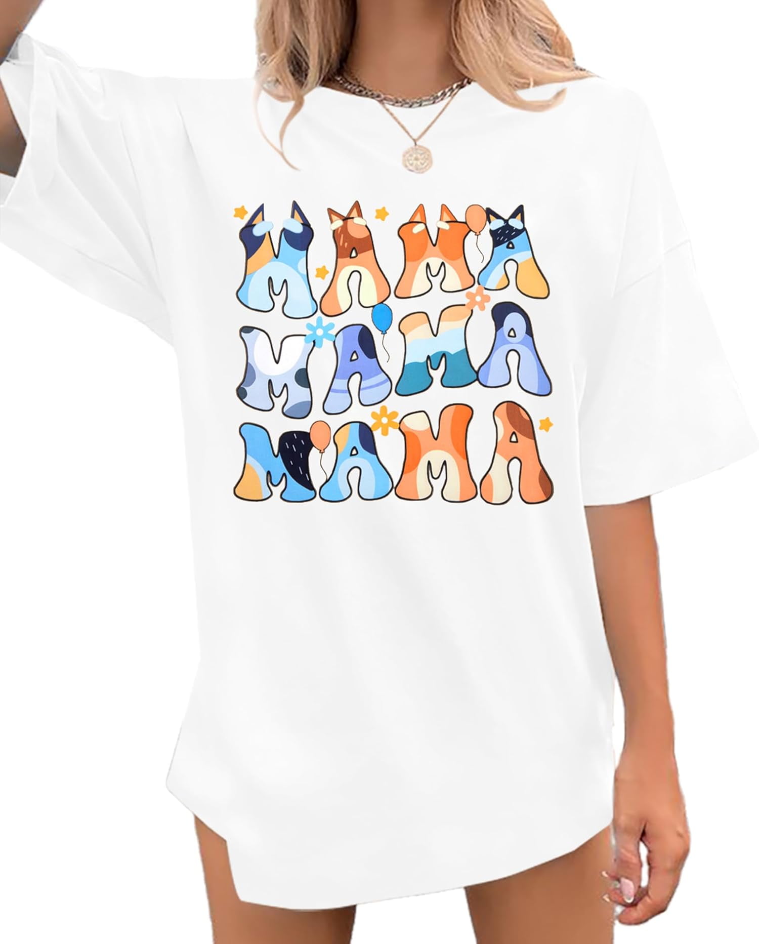 Bluey Mama T-Shirt, Trendy Letter Print Design, Mom Graphic Tee, Casual Loose Top, Unisex S-5Xl ...