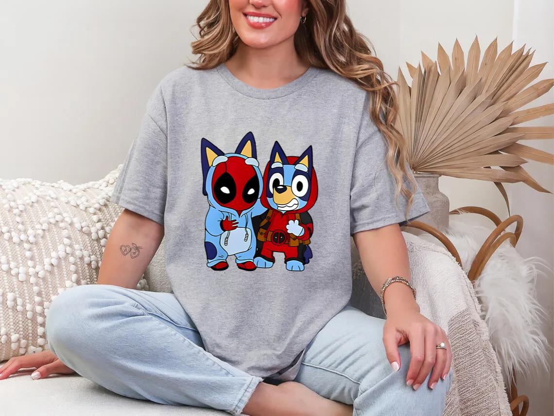 Bluey Meets Deadpool Funny Cartoon Crossover Graphic T-Shirts, for men ...