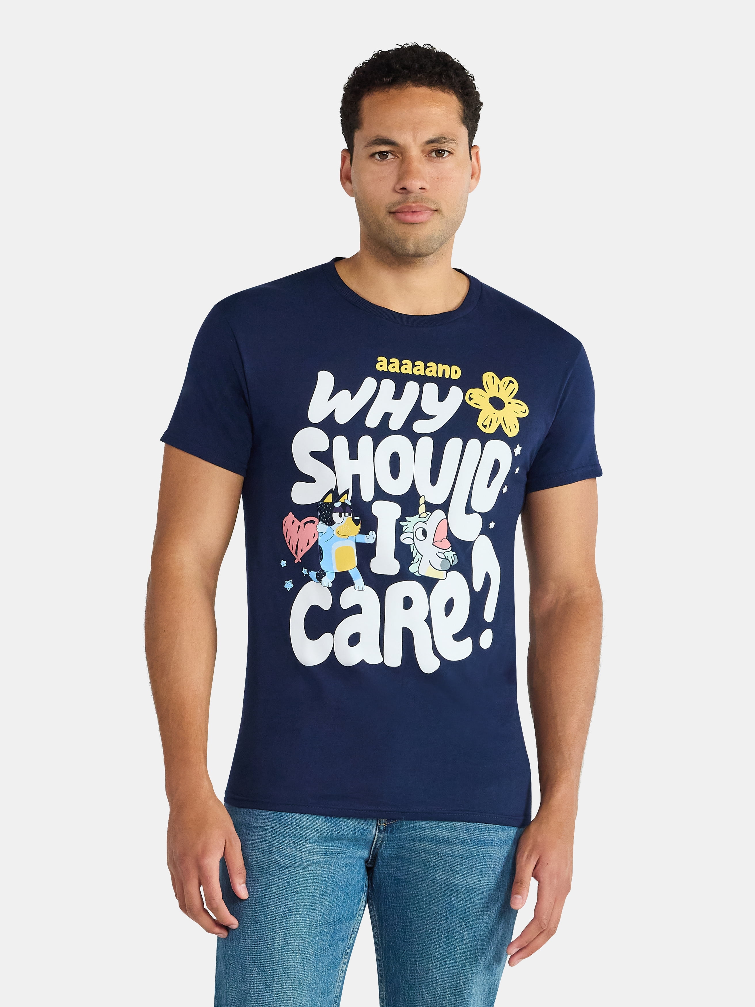 Bluey Men's and Big Men's Why Should I Care Graphic Tee, Sizes S-3XL ...