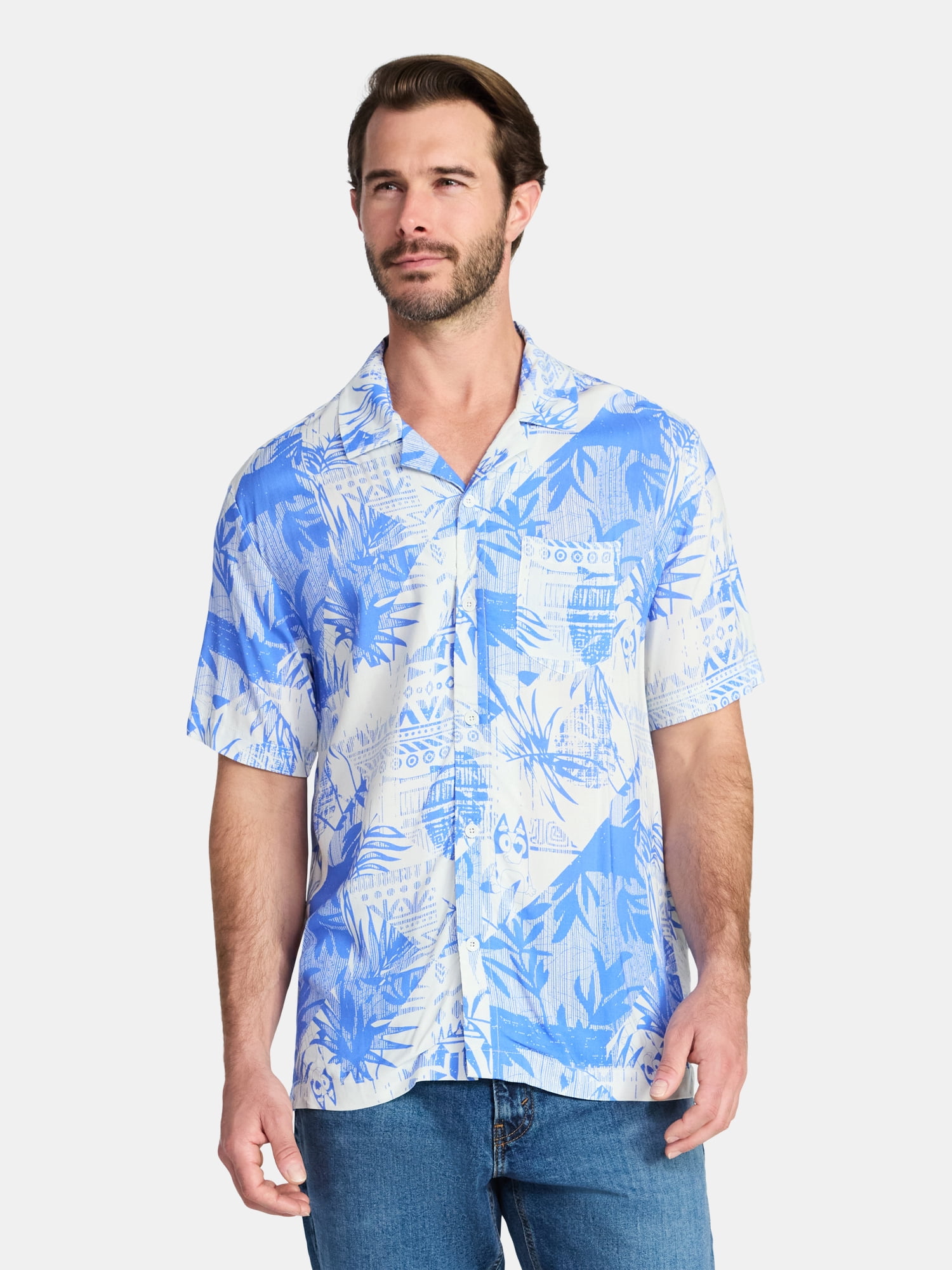 Bluey Men's and Big Men's Graphic Button-Up Shirt, Sizes XS-5XL ...