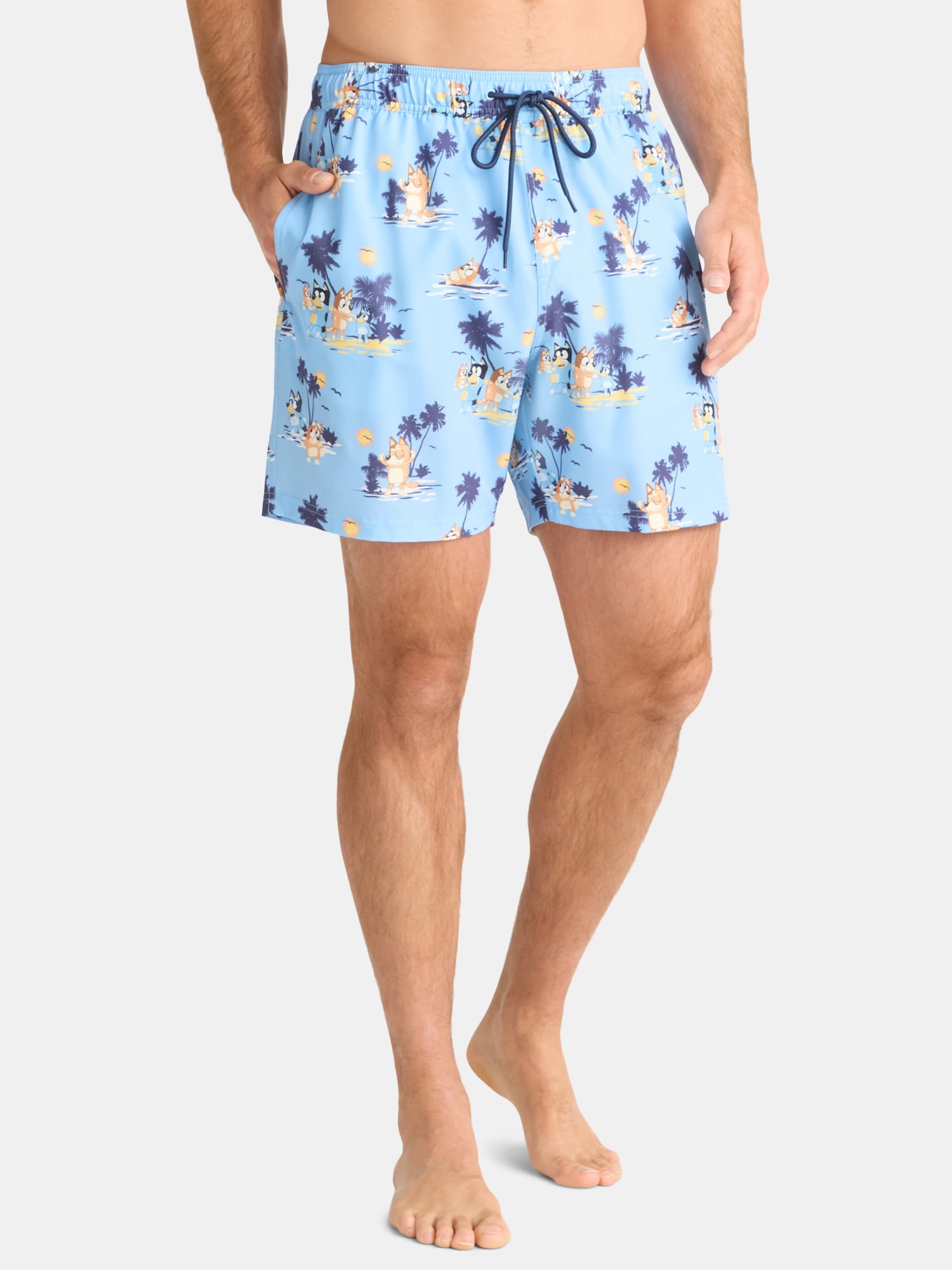 Bluey Men's and Big Men's Tropical Graphic Swim Shorts, Sizes S-3XL ...