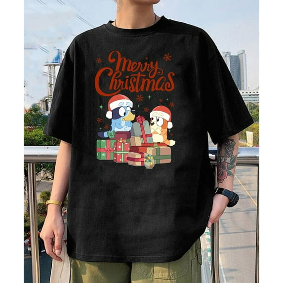 Bluey Merry Christmas T Shirt, Cute Cartoon Holiday, Christmas Gifts ...