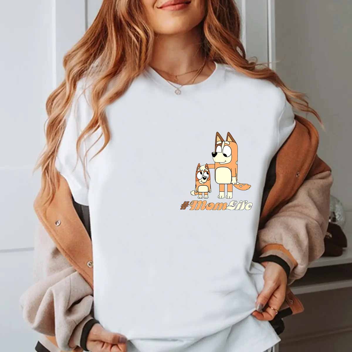 Bluey Mom Life Chilli Heeler Animation Birthday Party Shirt Chest ...