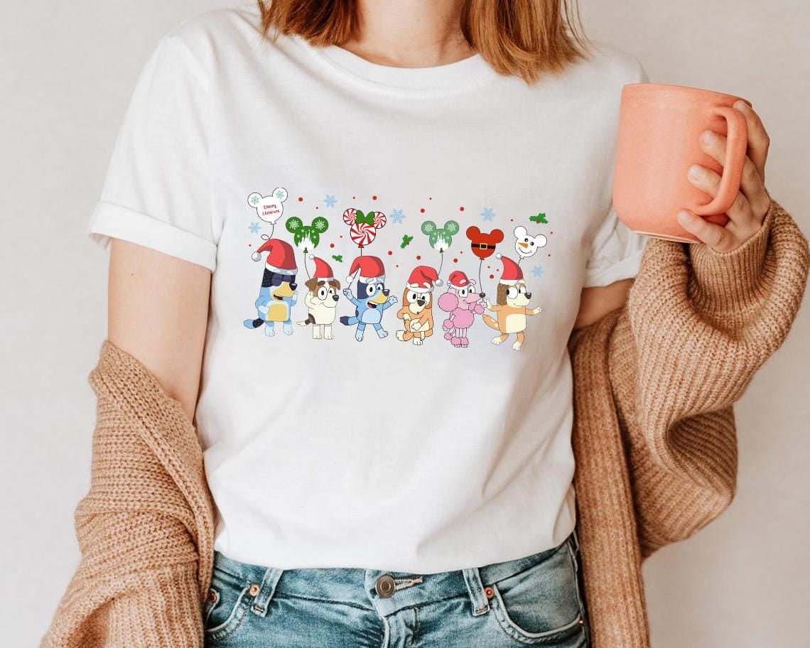 Bluey Mouse Christmas T-Shirt, Bluey Holiday Trip Tee, Family Matching ...