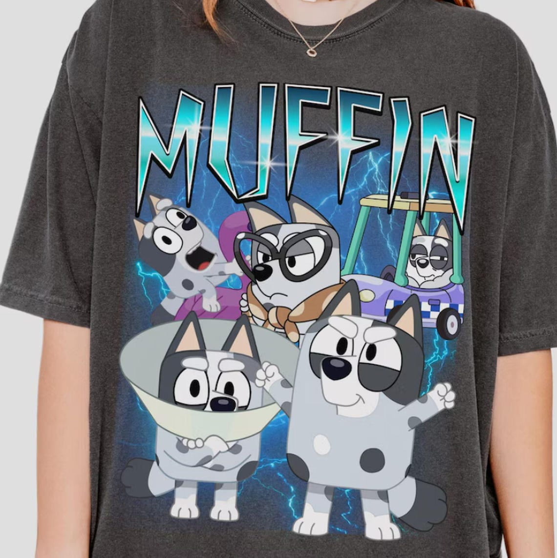 Bluey Muffin Gray Dog T-Shirt, Trendy Animated Shirt, Unisex S-5XL Hot ...