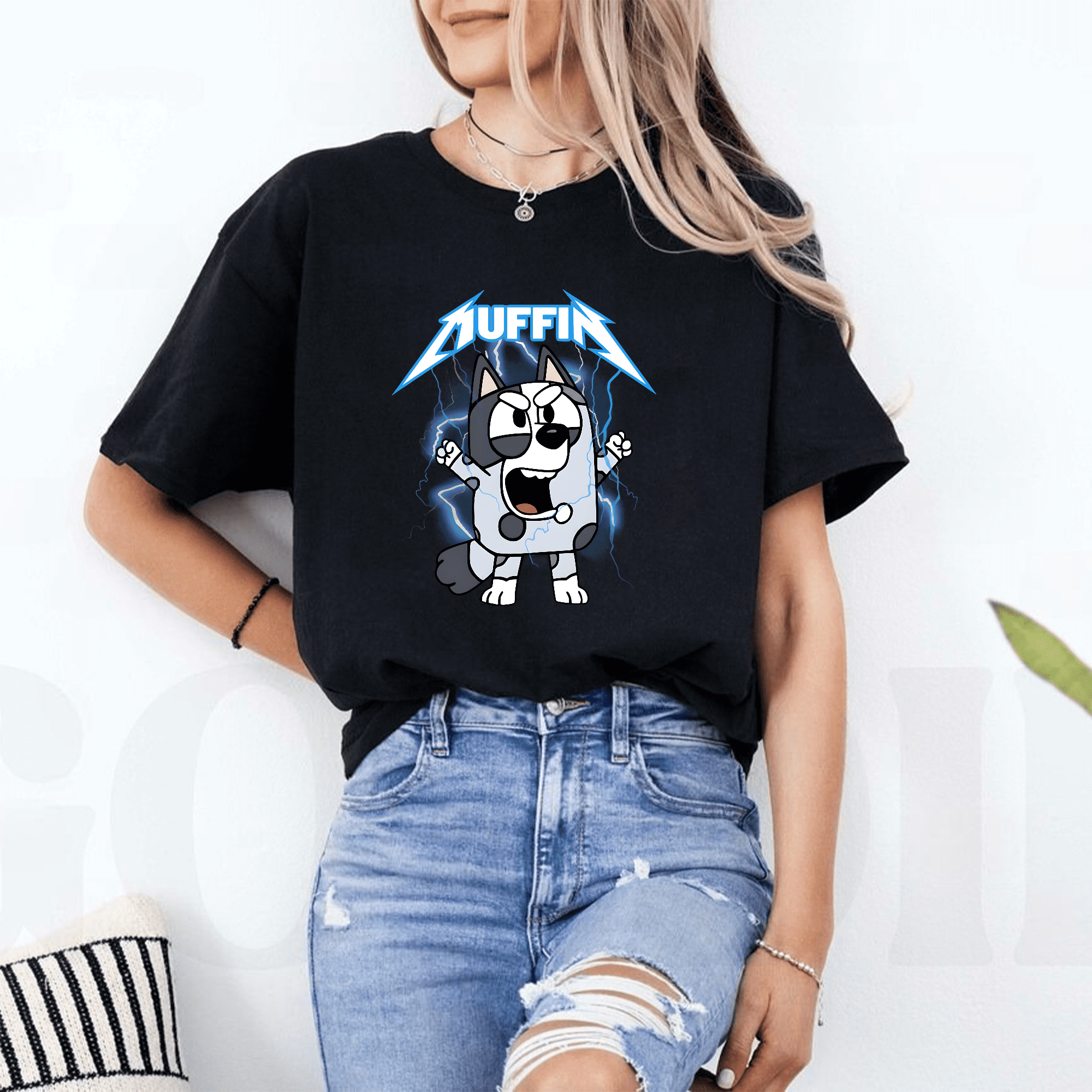 Bluey Muffin Metal Rock Character Graphic T-Shirt All Size S-5XL ...