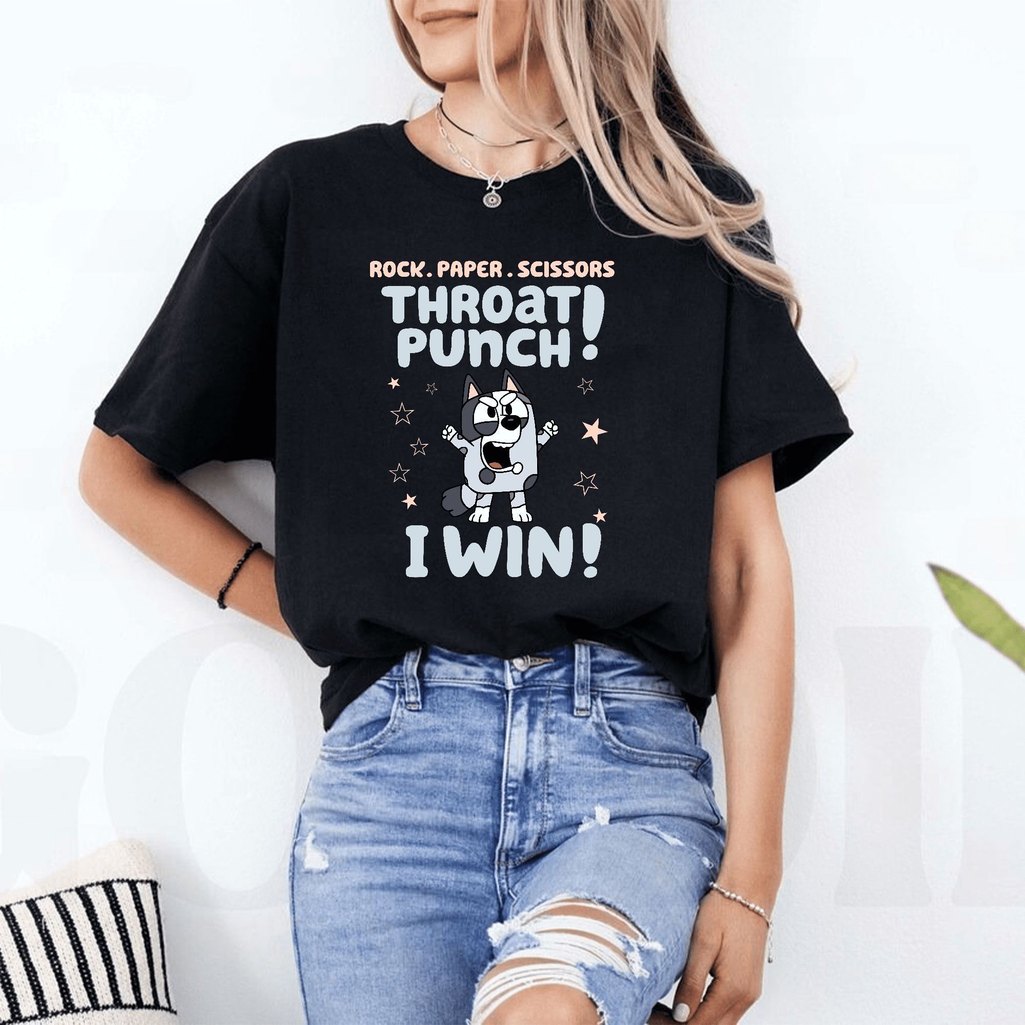Bluey Muffin Rock Paper Scissors Throat Punch Graphic T-Shirt All Size ...
