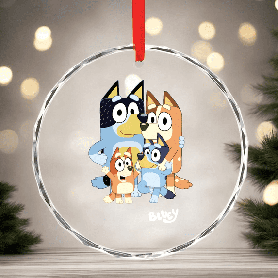 Bluey Ornament -Chilli Bandit Bingo Bluey Over White Logo, Glass ...