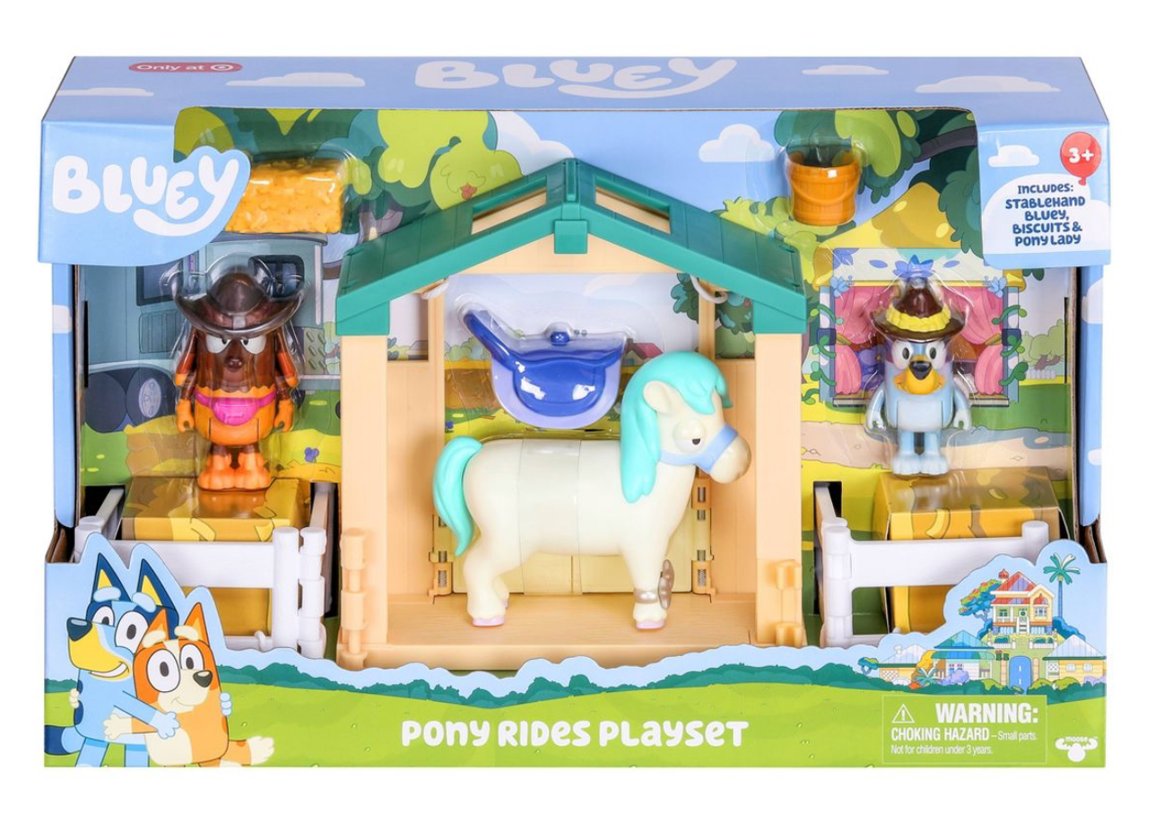 Bluey Pony Rides Playset with Stablehand Bluey, Pony Lady Figures ...