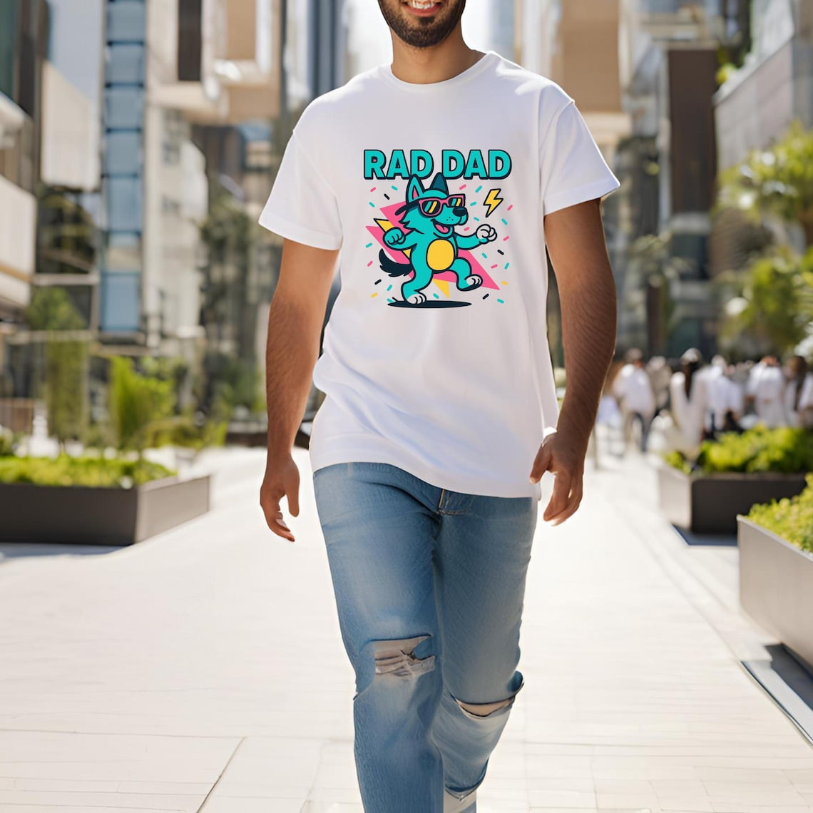 Bluey Rad Dad T-Shirt, Cute Blue Dog Shirt For Toddler Dad, Retro Rad ...