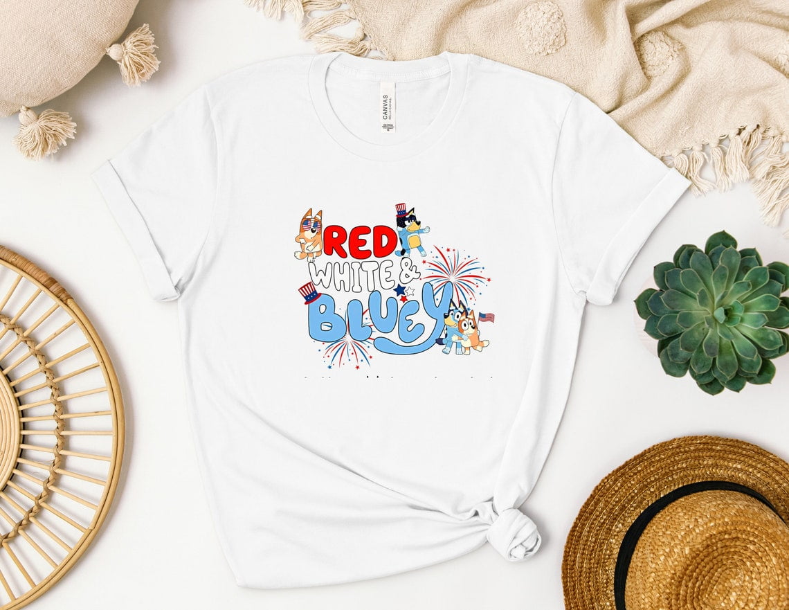 Bluey Red White Blue 4Th Of July Shirt, Cartoon Design, Unisex S-5XL ...