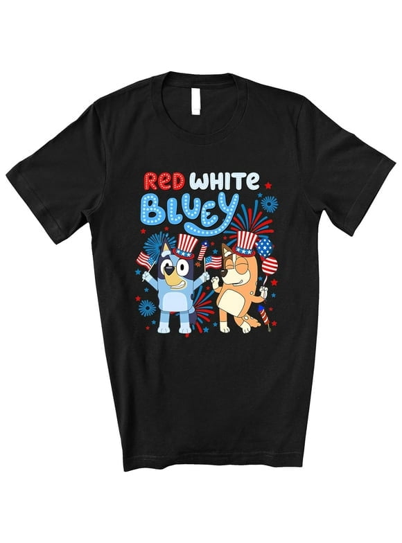Bluey Red White Bluey 4Th Of July Party In The Usa T-Shirt Black Color ...