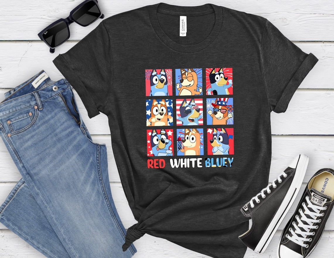 Bluey Red White Bluey, Fourth Of July Cartoon, Unisex S-5XL Hot ...